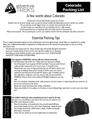 Fillable Online Colorado Packing List - Adventure Treks Fax Email Print ...