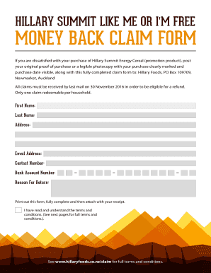 Fillable Online money back claim form - Hillary Foods Fax Email Print ...