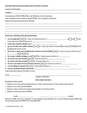 Fillable Online PETITION FOR WAIVER OF REDUCTION OF DOWN PAYMENT Fax ...