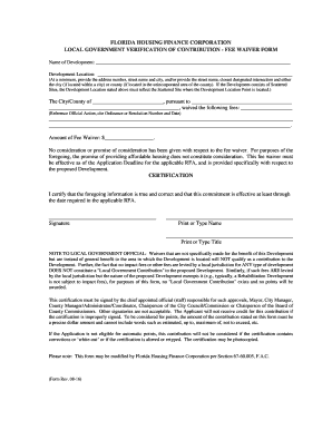 Fillable Online floridahousing LOCAL GOVERNMENT VERIFICATION OF CONTRIBUTION - FEE WAIVER FORM ...