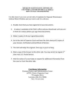 Fillable Online SEPARATE MAINTENANCE ANSWER AND Fax Email Print - pdfFiller