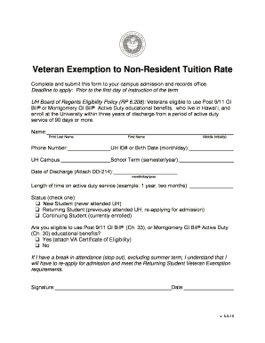 Fillable Online hilo hawaii Veteran Exemption to Non-Resident Tuition ...
