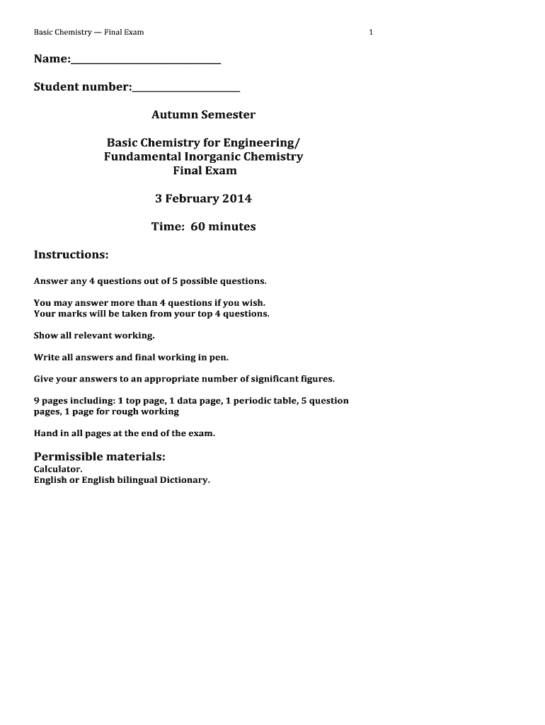 Fillable Online chem kyushu-u ac Basic Chemistry Final Exam - chem kyushu-u ac Fax Email Print ...