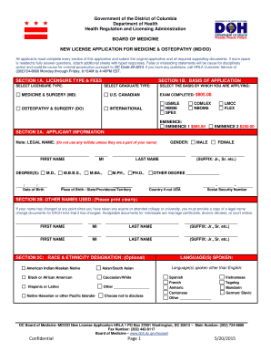 Fillable Online doh dc NEW LICENSE APPLICATION FOR MEDICINE ...