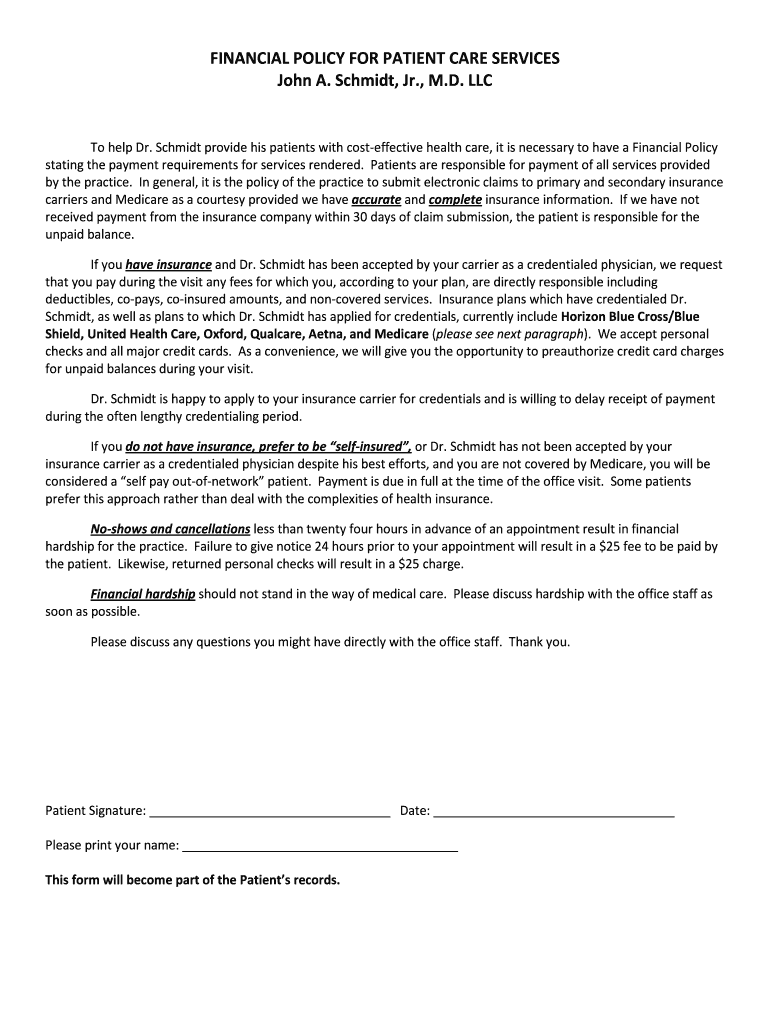 Fillable Online Printable Financial Policy form - Schmidt MD Fax Email ...