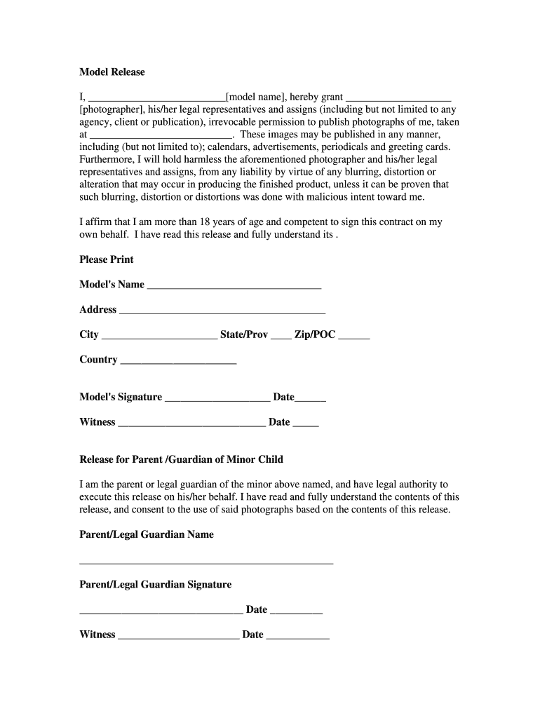Fillable Online sample model release.PDF. Sample Model Release Fax ...