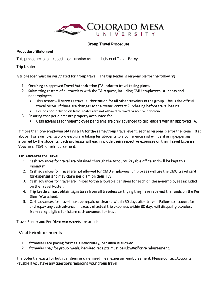 Fillable Online Group Travel Procedure Fax Email Print - pdfFiller