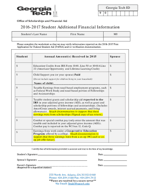 Fillable Online finaid gatech Student s Last Name - finaid gatech Fax Email Print - pdfFiller