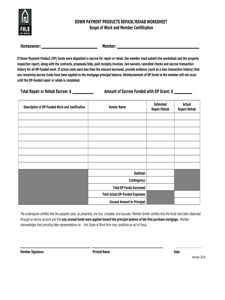 Fillable Online Repair Rehab Worksheet.docx Fax Email Print - pdfFiller