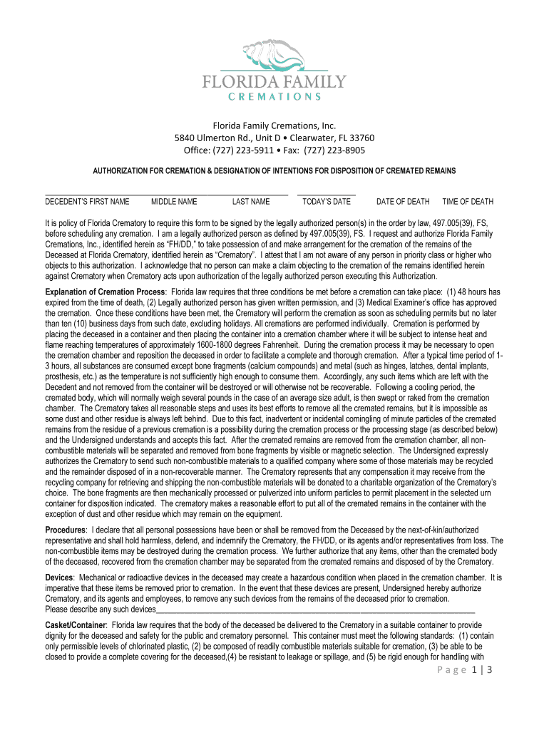 Fillable Online Page 1 3 - Florida Family Cremations Fax Email Print ...