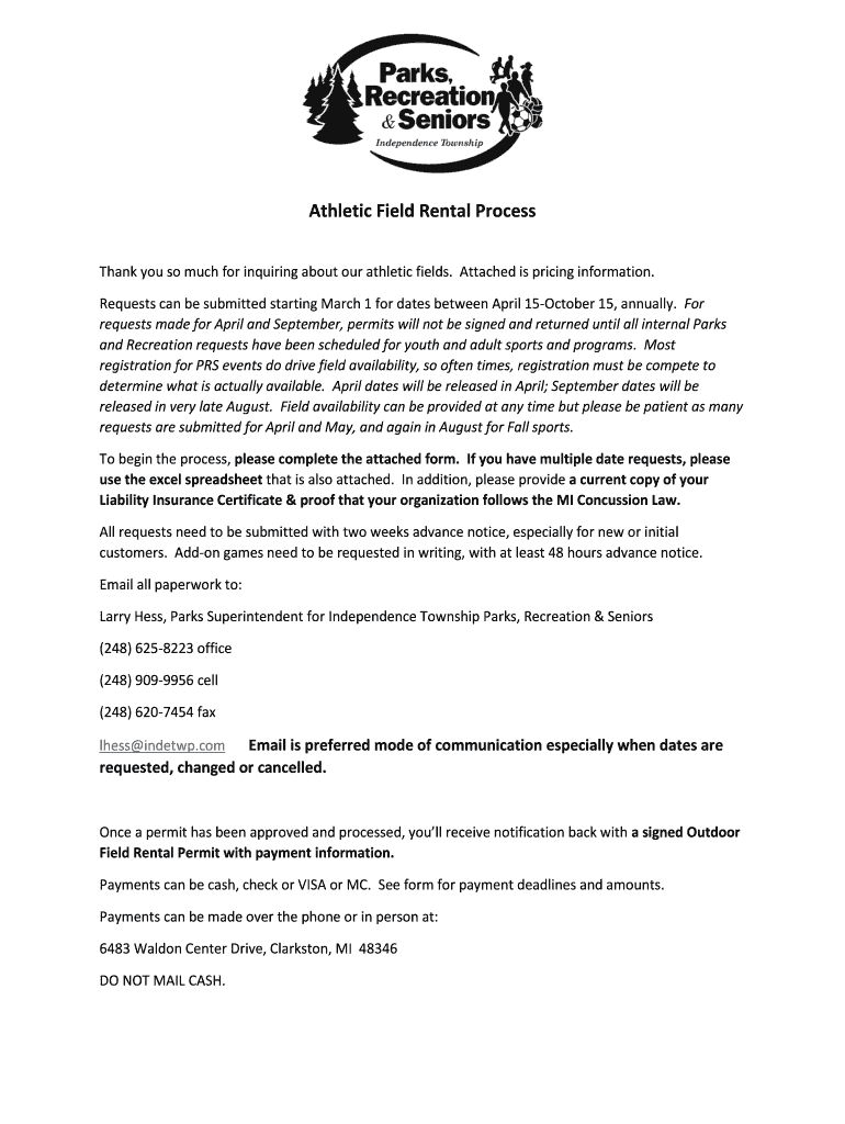 Fillable Online itpr Athletic Field Rental Process Fax Email Print ...