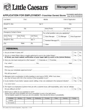 Fillable Online APPLICATION FOR EMPLOYMENT- Franchise Owned Stores Fax ...