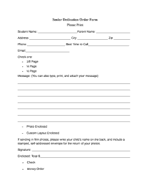 Fillable Online Senior Dedication Order Form Please Print - East Aurora ...