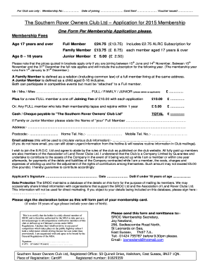 Fillable Online For Club use only : Membership No - Southern Rover ...