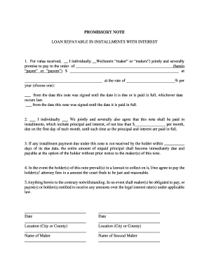 Fillable Online Promissory Note Repayable in Installments with Interest ...