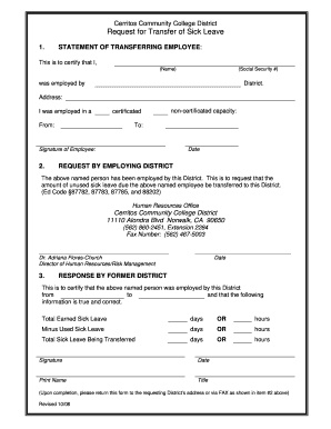 Fillable Online cms cerritos Request Transfer Sick Leave-RVSD10 08 ...