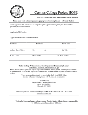 Fillable Online cms cerritos 2010 2011 Cerritos College Project HOPE ...