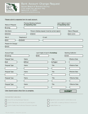 Fillable Online finance brevardschools Bank Account Change Request - Fax Email Print - pdfFiller