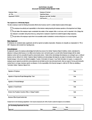 Fillable Online finance southtexascollege SOUTHTEXAS COLLEGE CELLULAR TELEPHONE STIPEND REQUEST ...