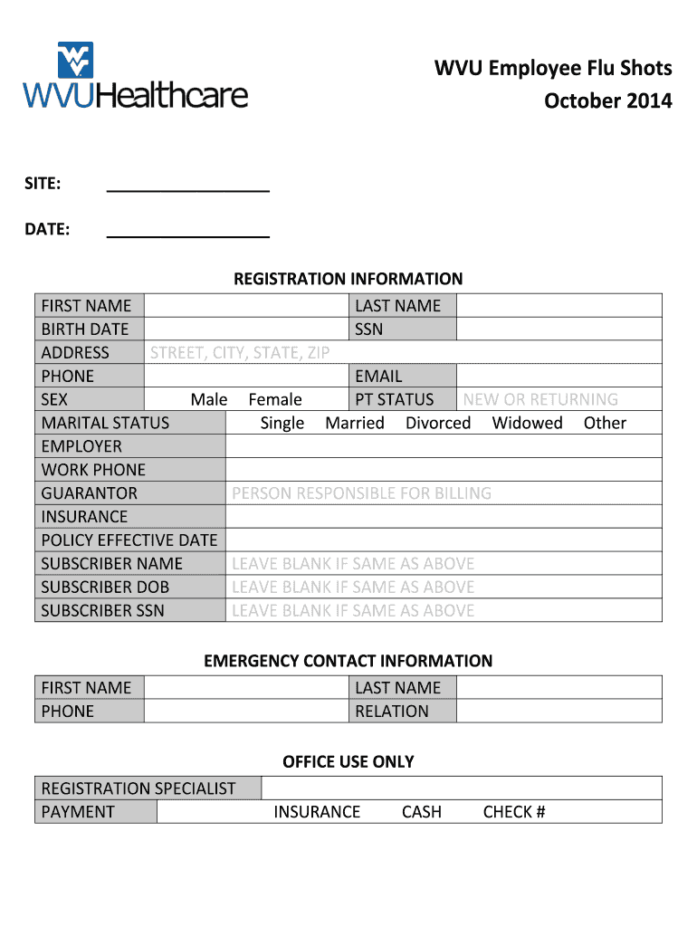 Fillable Online employeewellness wvu WVU Employee Flu Shots ...
