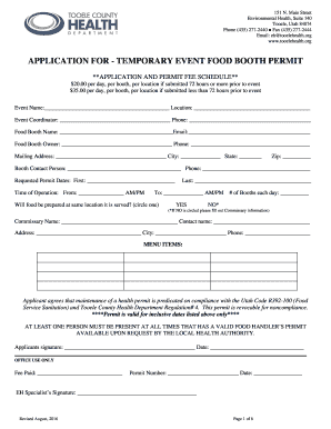 Fillable Online tooelehealth Application for Temporary Event Food Booth ...