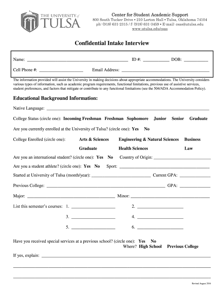 Fillable Online Confidential Intake Interview Fax Email Print - pdfFiller