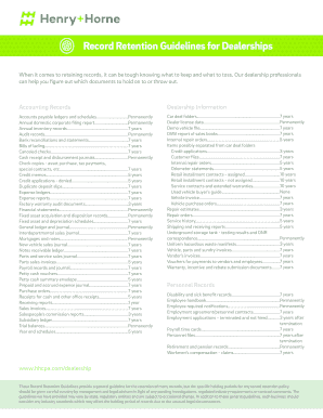 Fillable Online Record Retention Guidelines for Dealerships Fax Email ...