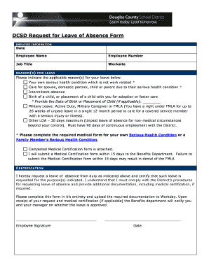Fillable Online dcsdk12 DCSD Request for Leave of Absence Form Fax ...