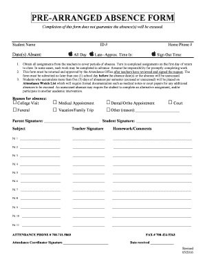 Fillable Online Pre-Arranged Absence Form - Oak lawn Community High ...