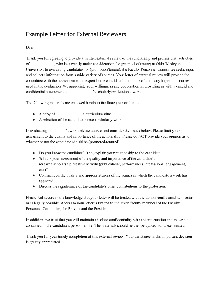 Fillable Online Example Letter for External Reviewers Fax Email Print ...
