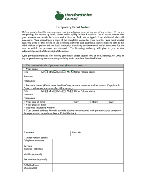 Fillable Online Temporary Event Notice - Herefordshire Fax Email Print ...