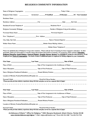 Fillable Online miamiarch RELIGIOUS COMMUNITY INFORMATION - miamiarch ...