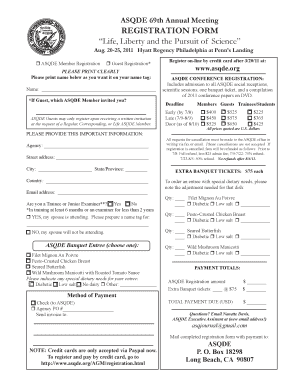 Fillable Online asqde ASQDE 69th Annual Meeting REGISTRATION FORM Life ...