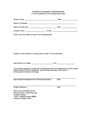 Fillable Online yc INTERNSHIP - STUDENT PLACEMENT CONFIRMATION.doc - yc ...