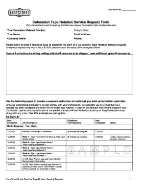Fillable Online Colocation Tape Rotation Service Request Form ...