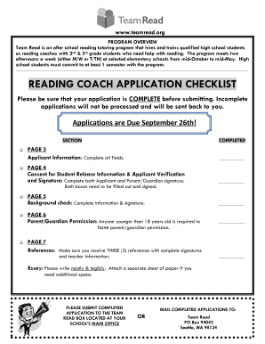 Fillable Online teamread 16-17 Reading Coach Application 1st Semester ...