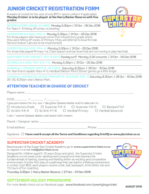 Fillable Online pbcricket co JUNIOR CRICKET REGISTRATION FORM ...