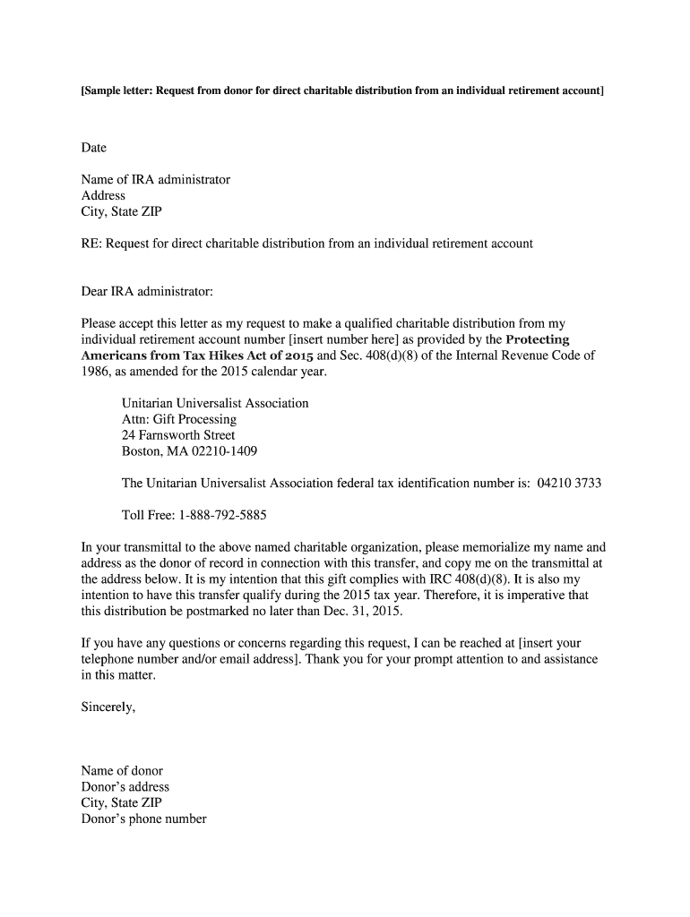 Fillable Online uua Sample letter: Request from donor for direct ...