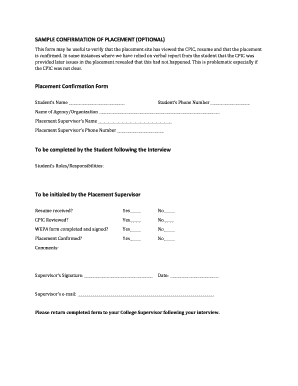 Fillable Online ecourse sl on Sample Confirmation of Placement ...