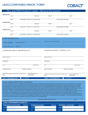 Fillable Online cobalt UNACCOMPANIED MINOR FORM - cobalt.aero Fax Email ...