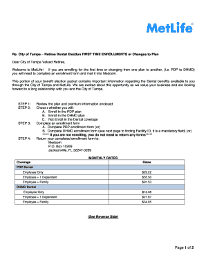 Fillable Online tampagov MetLife Dental Cover Letter for Retirees ...