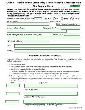 Fillable Online uwlax FORM 1 Public Health Community Health Education ...