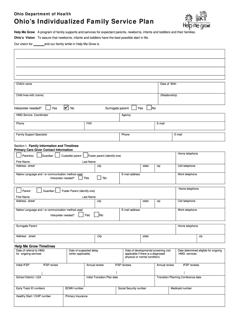 Fillable Online odh ohio Ohio's Individualized Family Service Plan ...