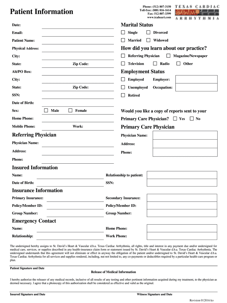 Fillable Online New Patient Forms/Packet 0units b - Texas Cardiac ...