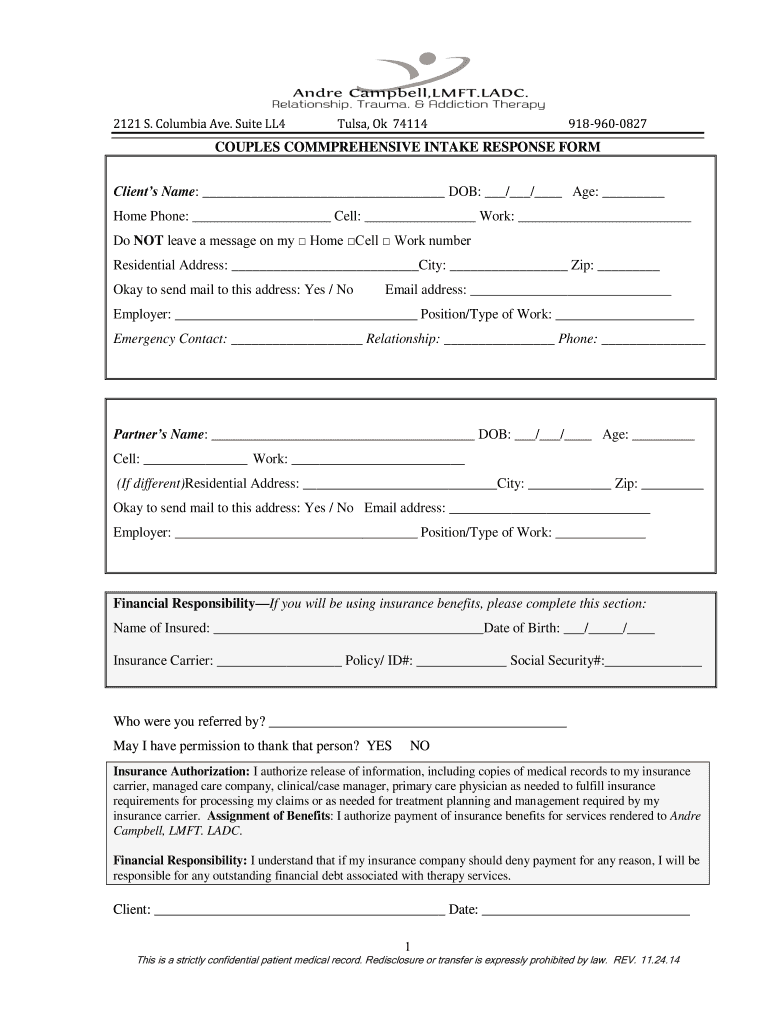 Fillable Online INTAKE QUESTIONNAIRE (EACH PERSON NEEDS TO COMPLETE THIS FORM) Fax Email Print ...
