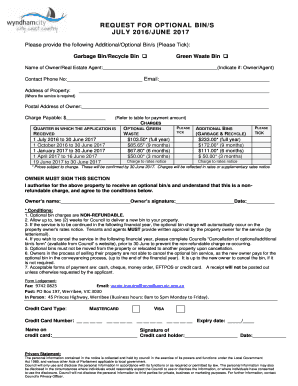 Fillable Online REQUEST FOR OPTIONAL BIN/S Fax Email Print - pdfFiller