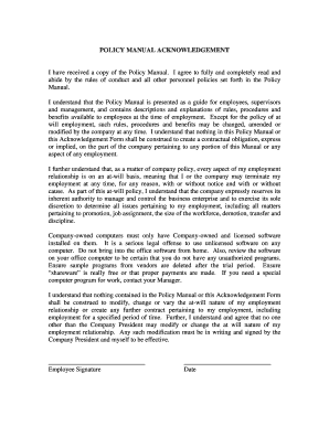 Fillable Online POLICY MANUAL ACKNOWLEDGEMENT Fax Email Print - pdfFiller