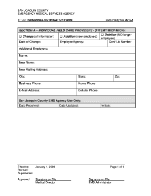 Fillable Online sjgov 2010 Maintenance of EMS Personnel Lists - sjgov ...