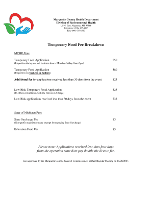 Fillable Online Temporary Food Fee Breakdown Fax Email Print - pdfFiller