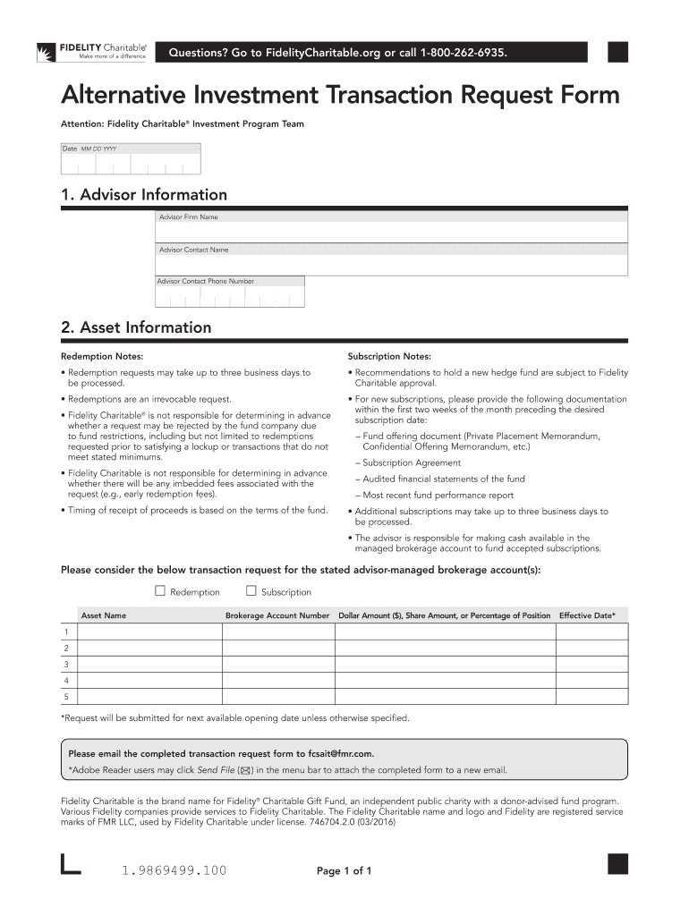 Fillable Online fidelitycharitable Alternative Investment Transaction ...